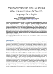 Maximum Phonation Time, s/z and a/z ratio: reference values for Speech ...